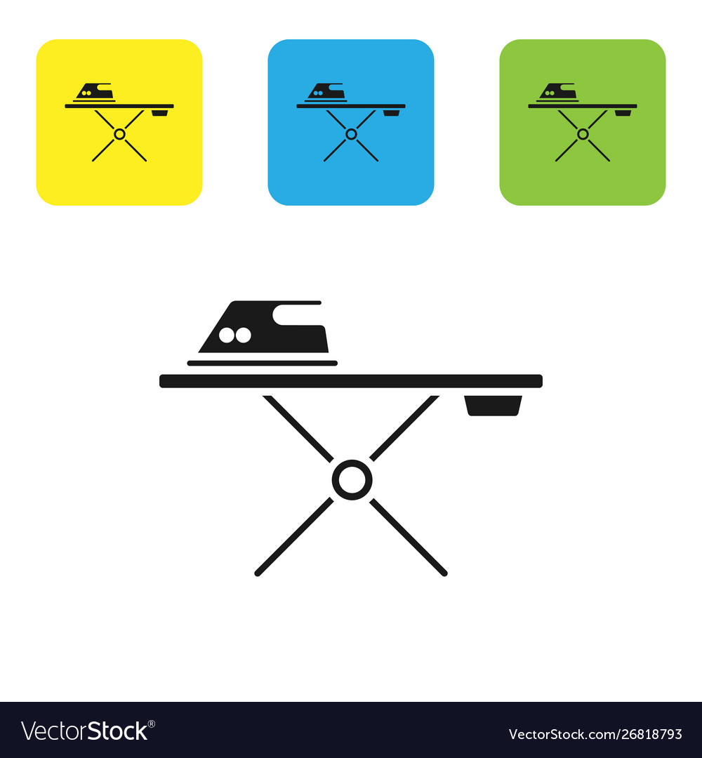 Black Electric Iron And Ironing Board Icon Vector Image