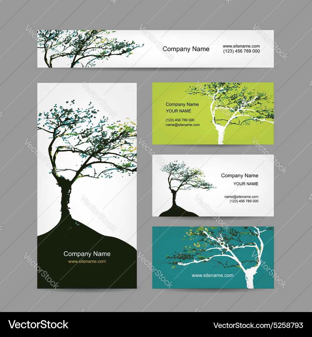 Business cards collection art tree design Vector Image