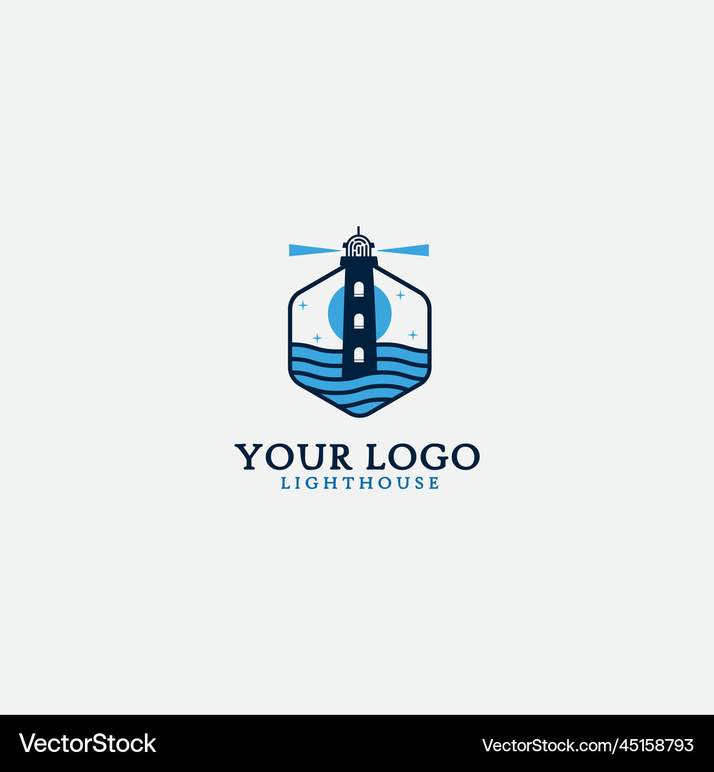 Lighthouse logo simple line in blue sea Royalty Free Vector
