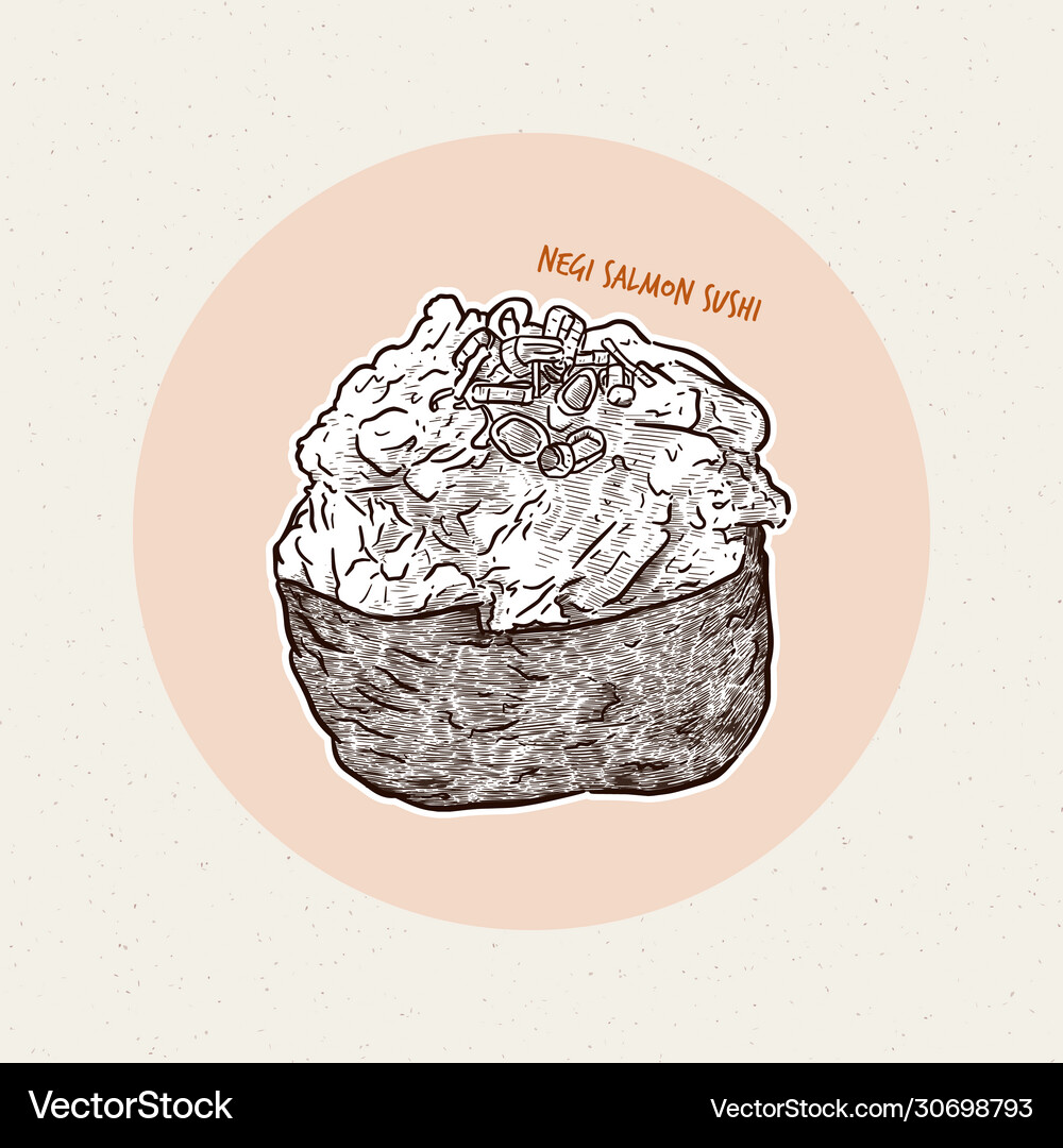 Negi salmon sushi hand draw sketch Royalty Free Vector Image