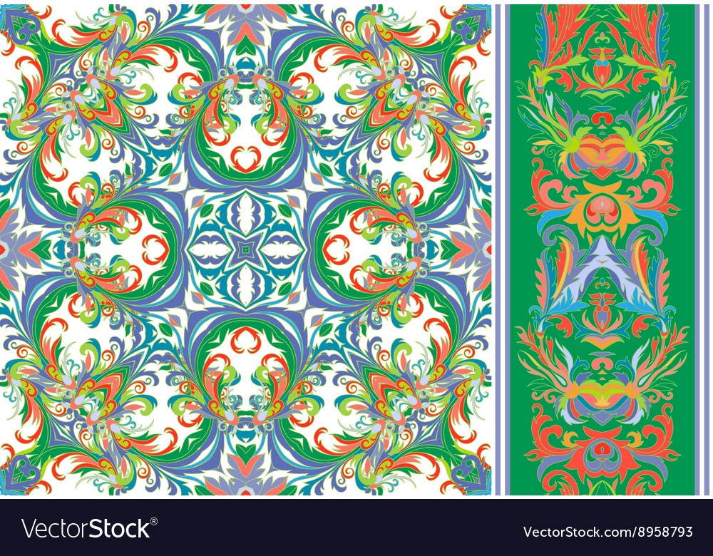 Set seamless floral pattern and border Royalty Free Vector