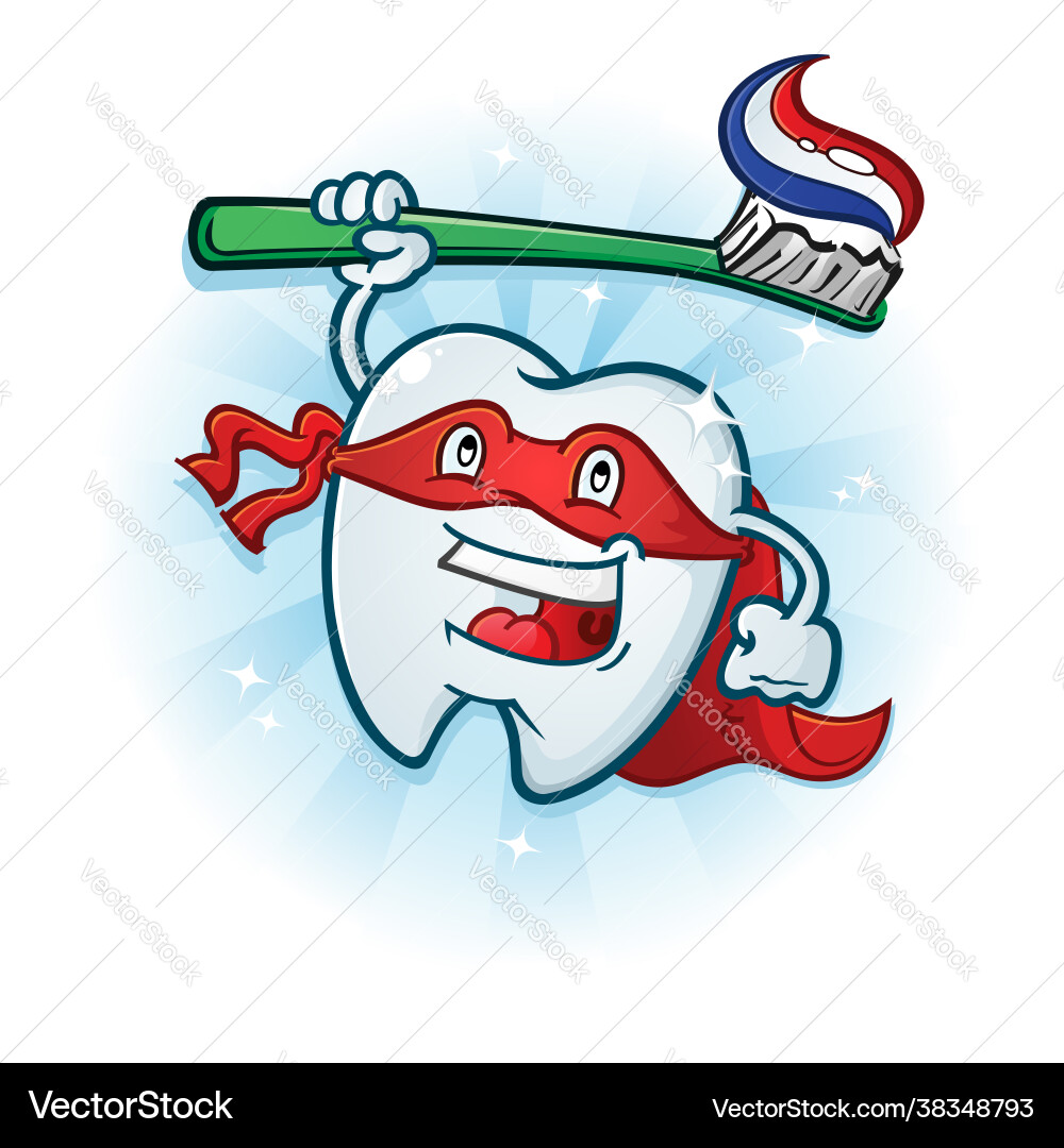 Tooth super hero mascot cartoon Royalty Free Vector Image