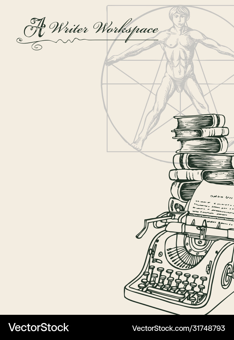 Writer workspace with sketches and place for text Vector Image