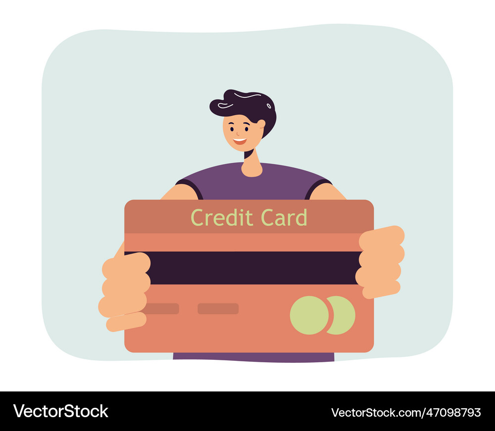Young man holding credit card Royalty Free Vector Image