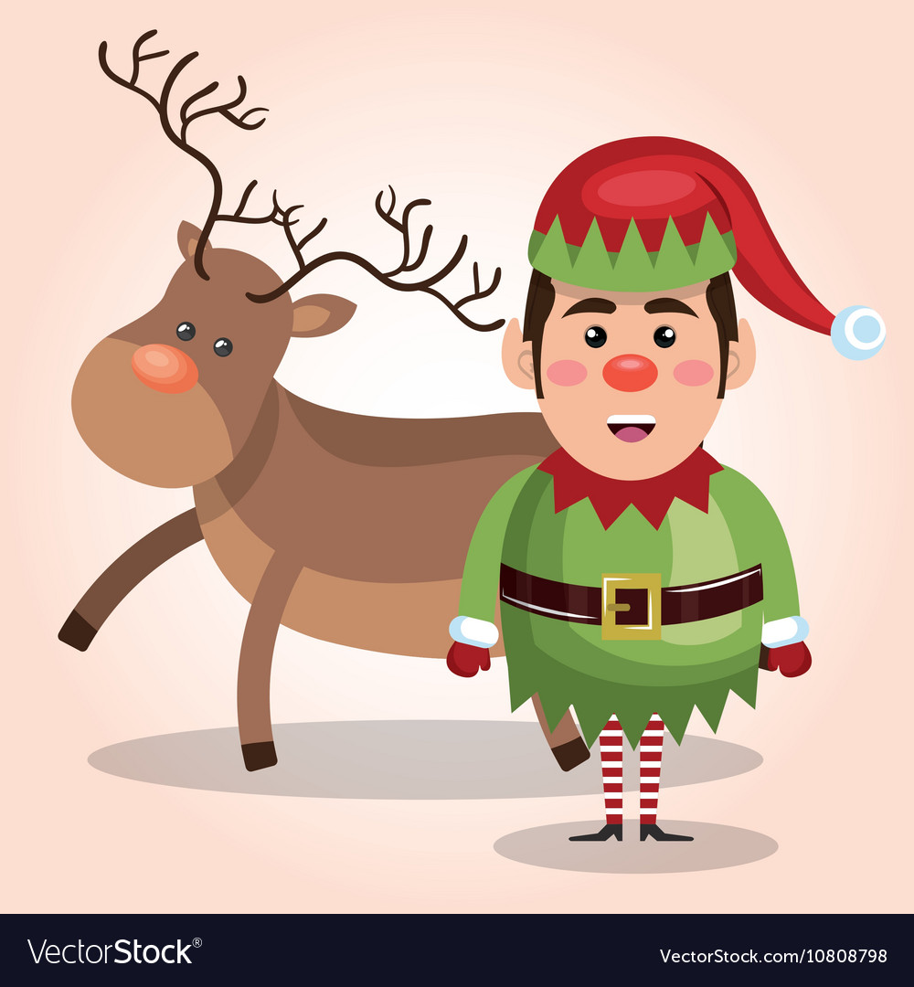 Elf reindeer christmas card design isolated Vector Image