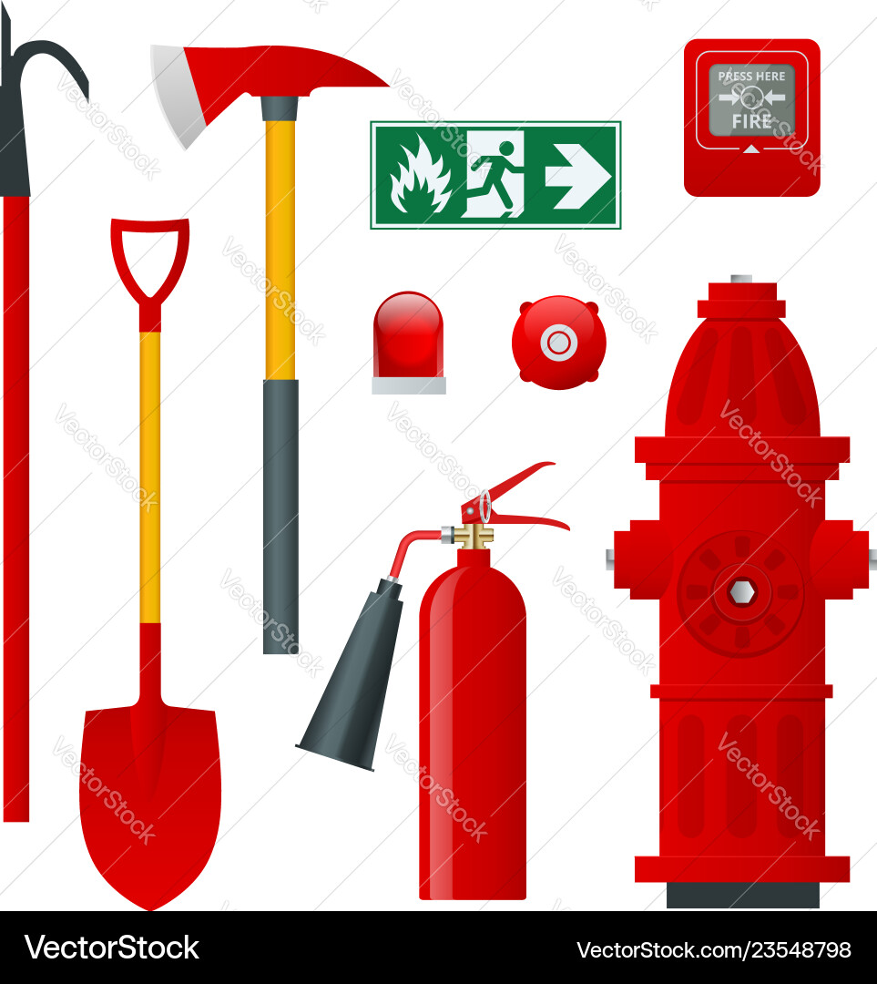 Fire safety and protection flat icons Royalty Free Vector