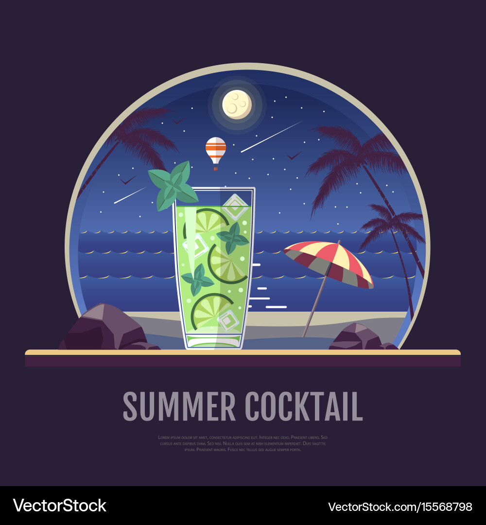 Flat style design of summer cocktail Royalty Free Vector