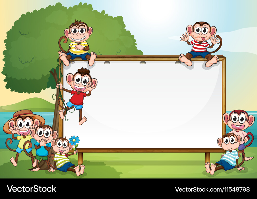 Frame design with monkeys in the park Royalty Free Vector