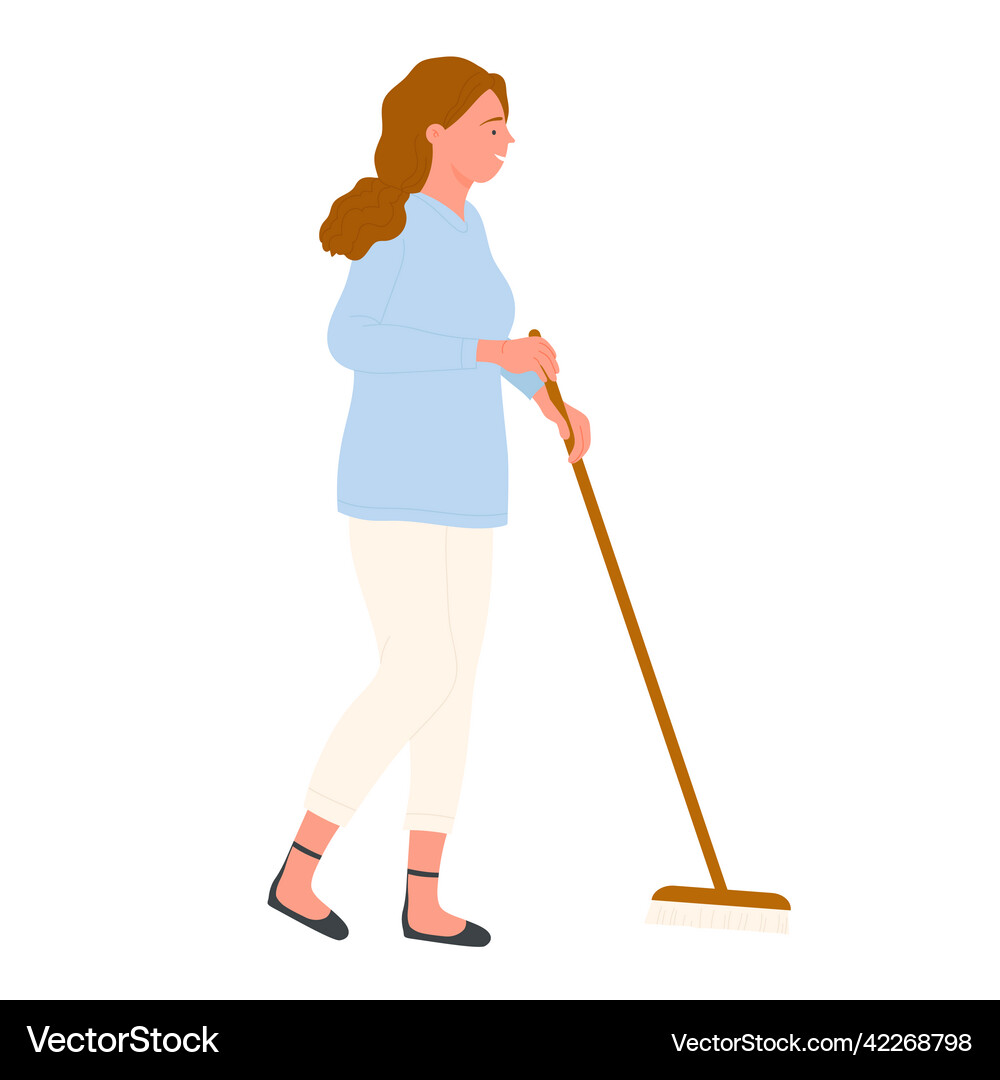 Housekeeping woman sweeping floor Royalty Free Vector Image