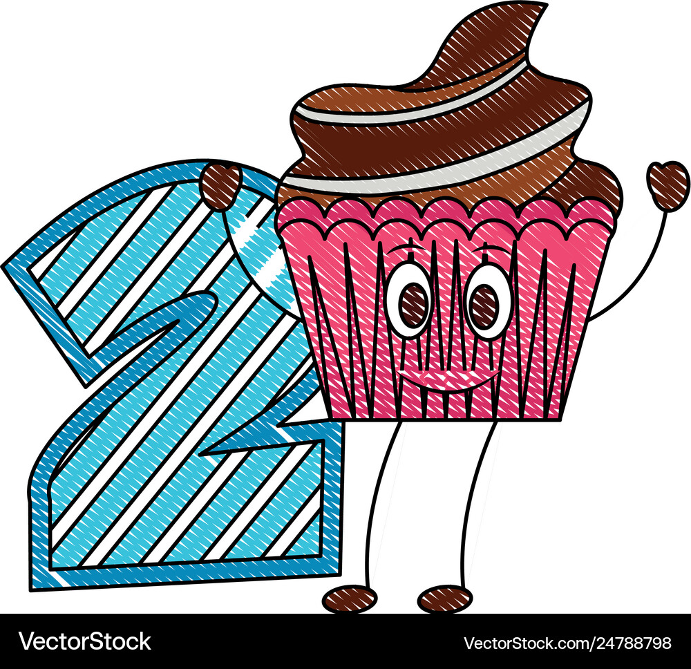 Number two and cupcake kawaii character Royalty Free Vector