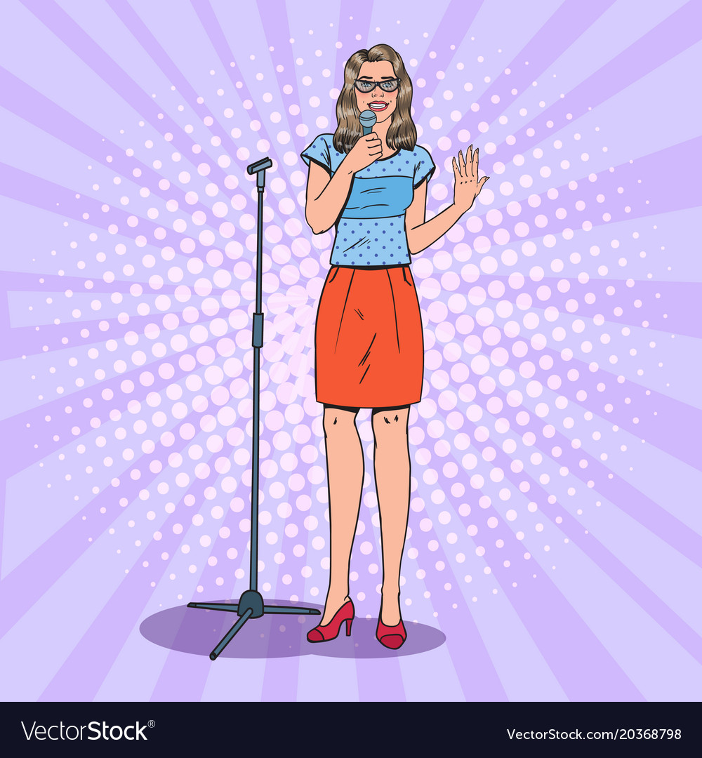 Pop Art Young Woman With Microphone Female Singer Vector Image