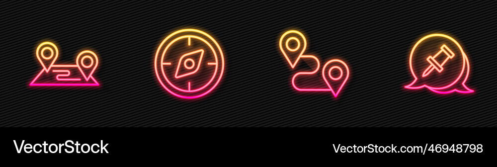 Set line route location compass and push pin Vector Image