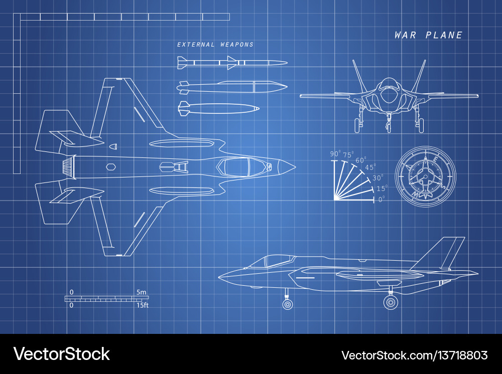 Drawing military aircraft Royalty Free Vector Image