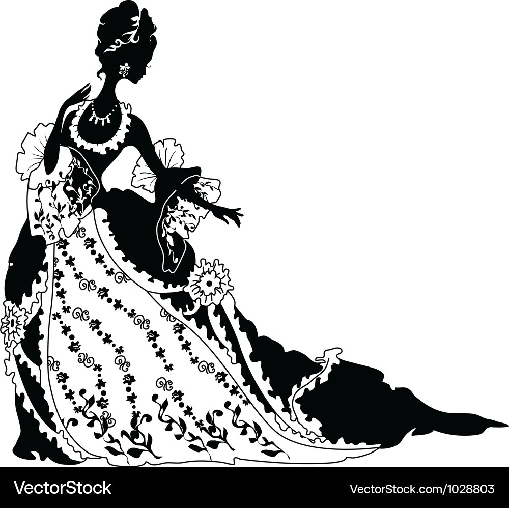 Graphic silhouette a rococo woman Royalty Free Vector Image