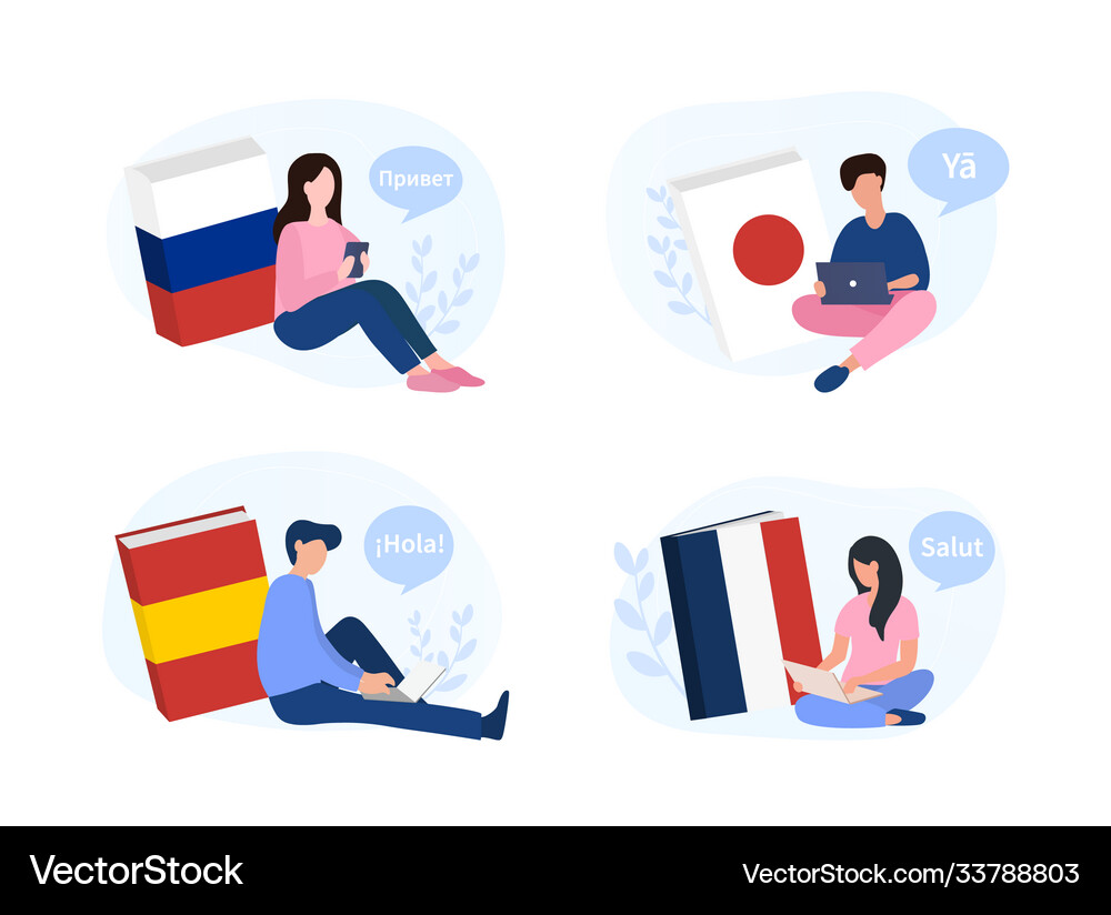 Learning a new language with people and books Vector Image