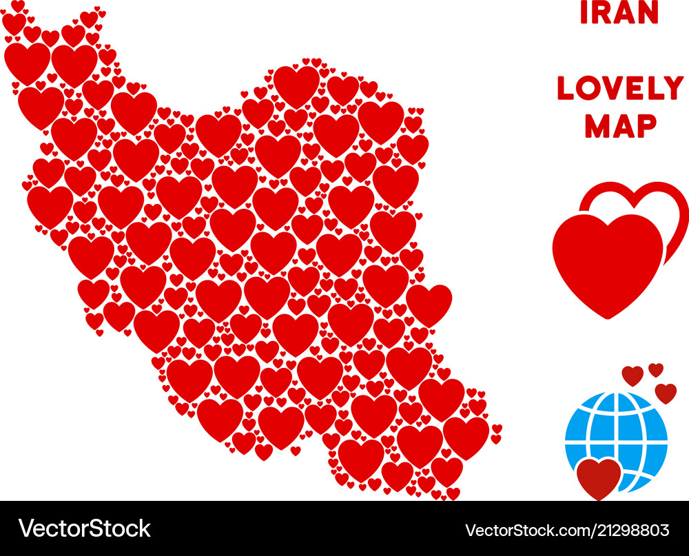 Love iran map collage hearts Royalty Free Vector Image