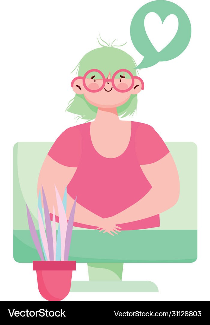 People communication and technology girl computer Vector Image