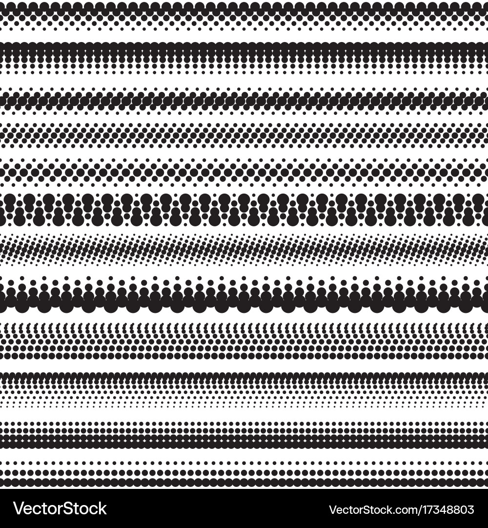 Seamless halftone dots effect borders Royalty Free Vector