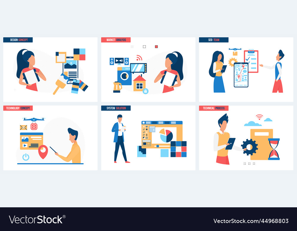 Seo team work technical process system solutions Vector Image