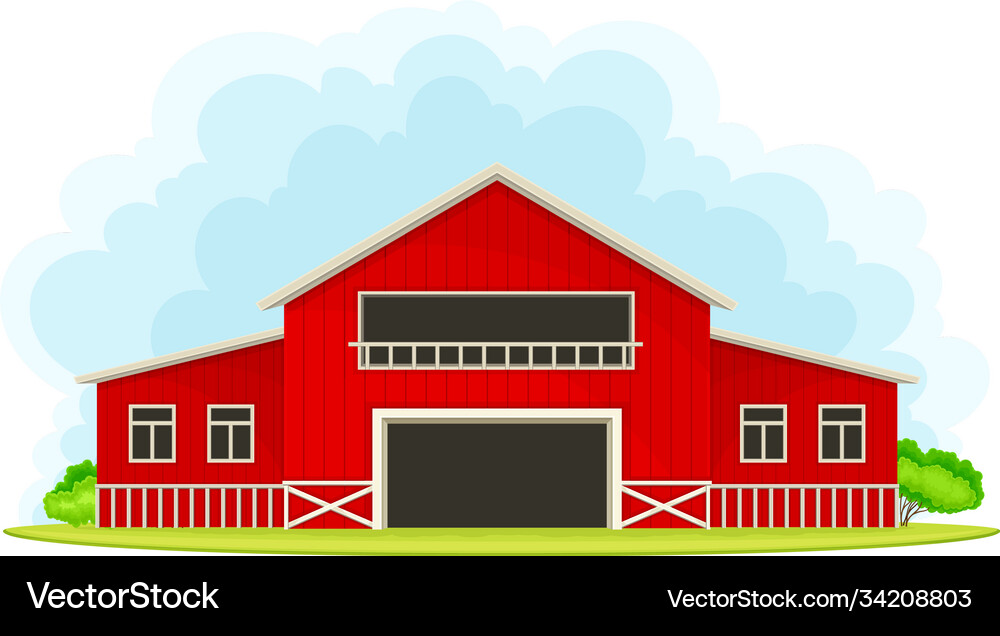 Timbered red barn or granary for crop storage Vector Image