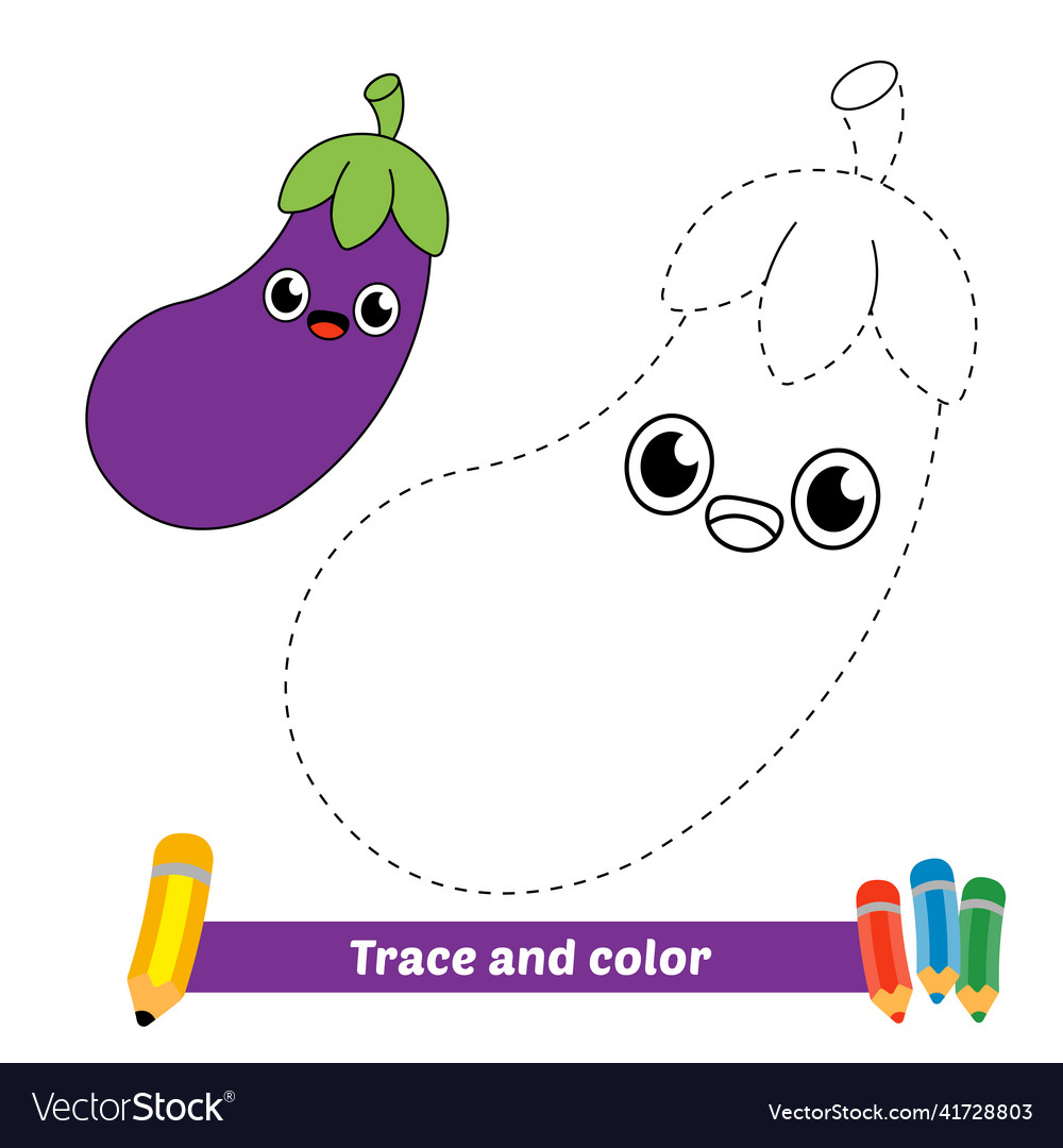 Trace and color for kids eggplant Royalty Free Vector Image