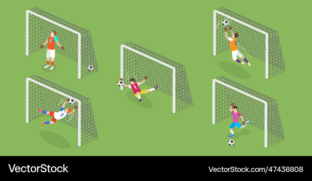 3d isometric flat set of goalkeepers Royalty Free Vector