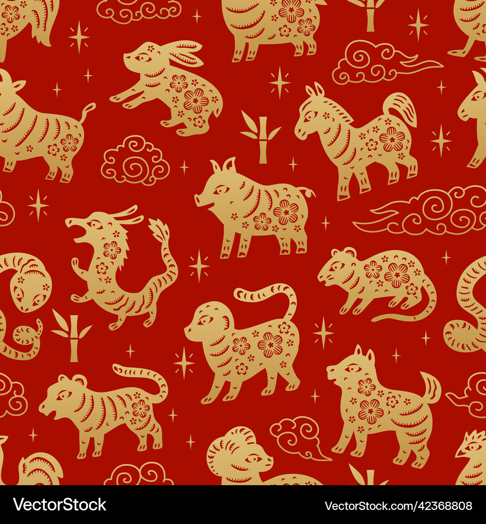 Chinese traditional zodiac signs seamless pattern Vector Image