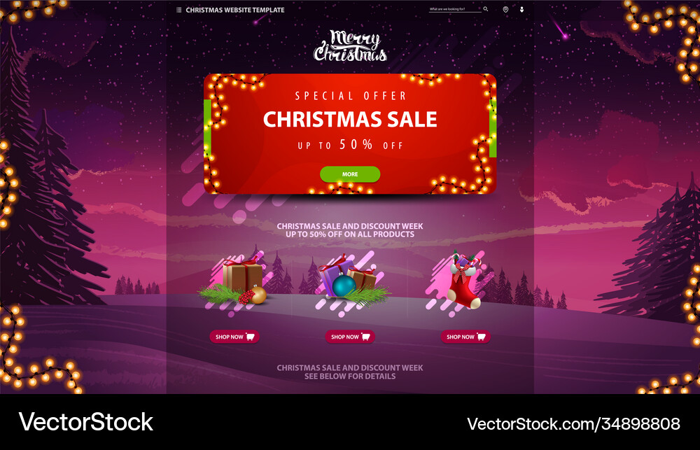 Christmas sale design website template Royalty Free Vector