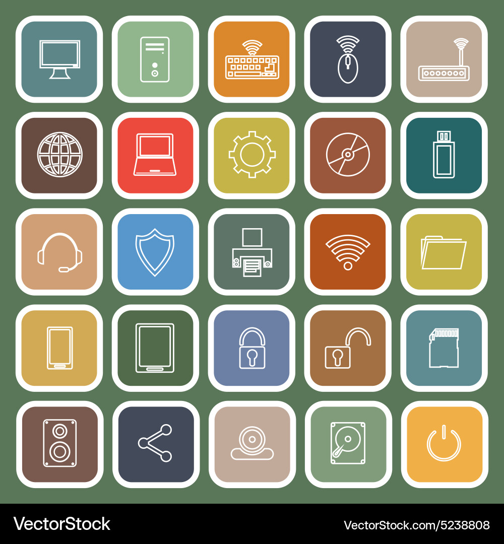 Computer line flat icons on green background Vector Image