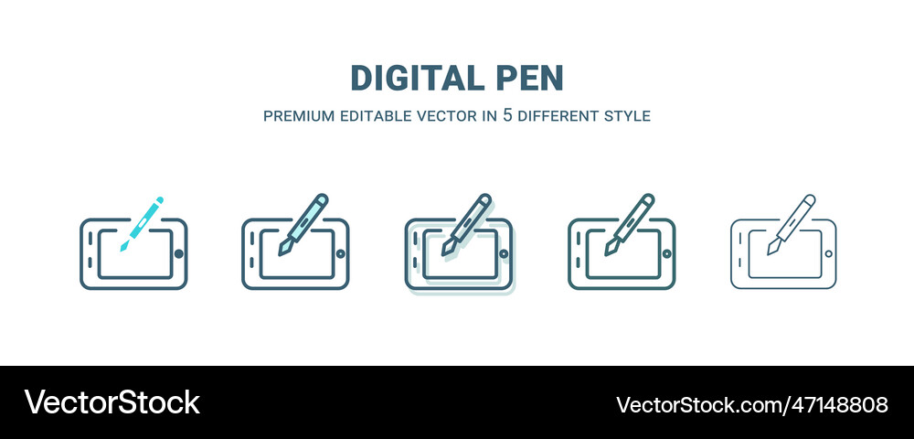Digital pen icon in 5 different style outline Vector Image