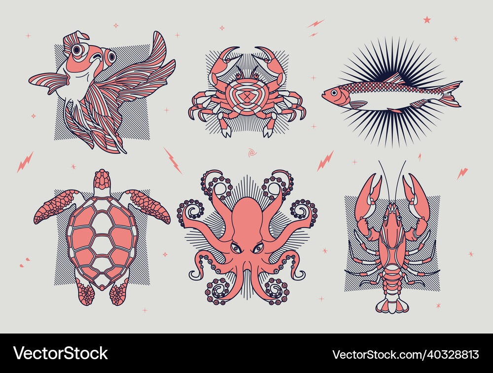 Abstract fish and sea life Royalty Free Vector Image