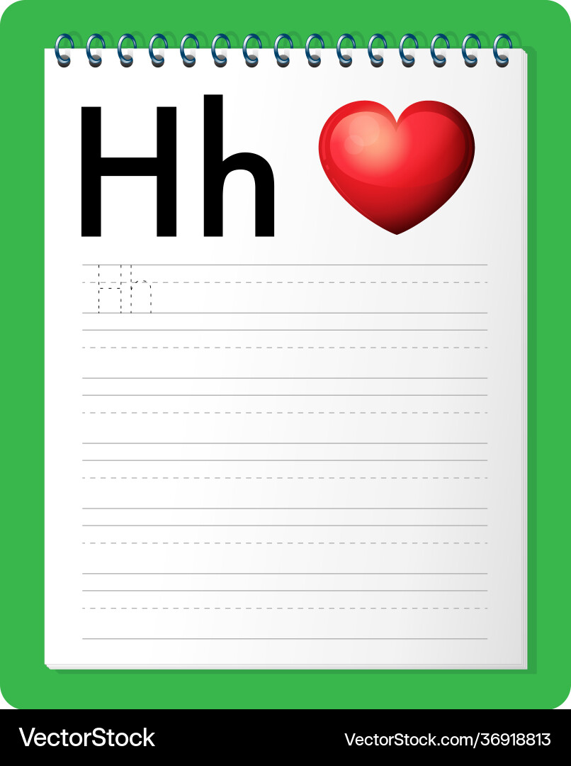 Alphabet tracing worksheet with letter h Vector Image