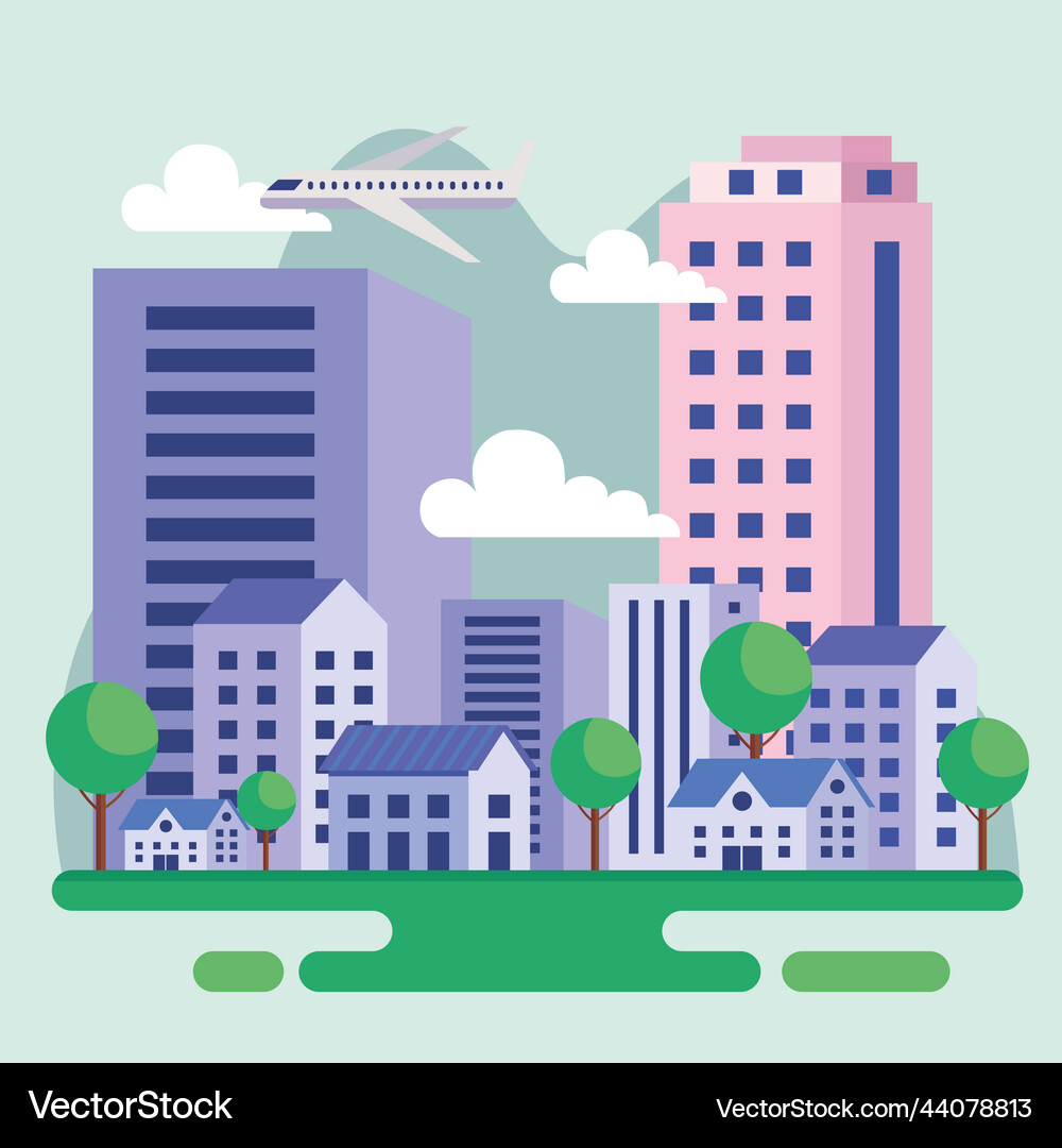Cityscape urban with airplane Royalty Free Vector Image