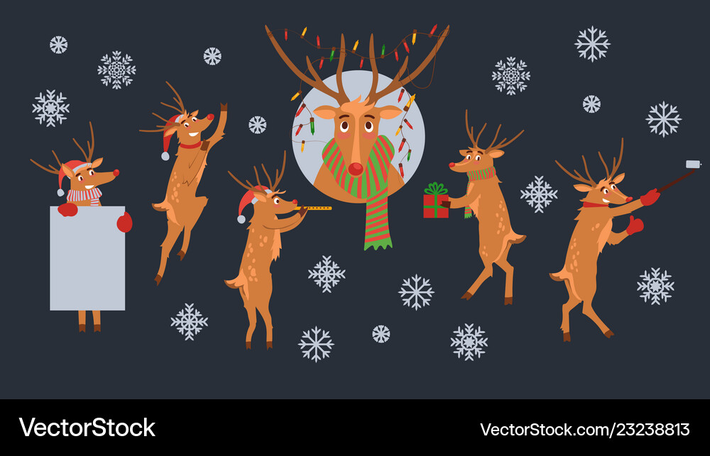 Cute christmas reindeer characters set Royalty Free Vector