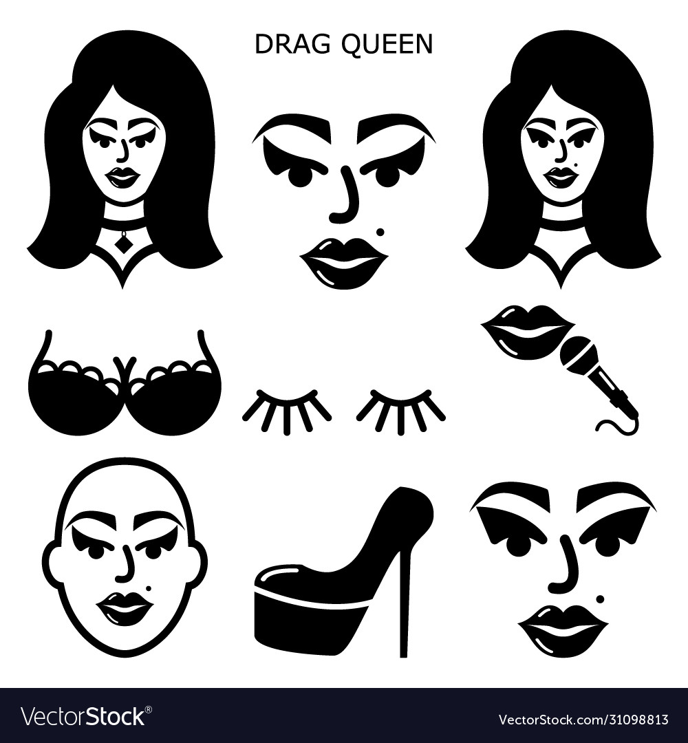 Drag queen icons set show perfo Royalty Free Vector Image