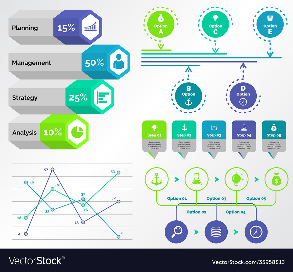 Five analytics templates set Royalty Free Vector Image