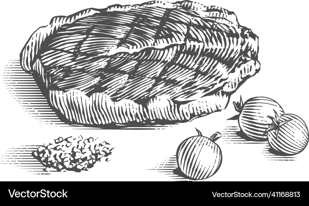 Meat steak hand drawing sketch engraving Vector Image