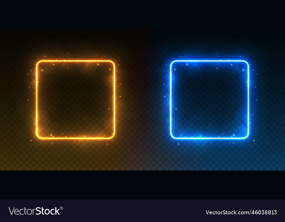 Neon square frames glowing rectangular borders Vector Image