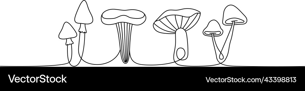 Set of mushroom one line continuous drawing Vector Image