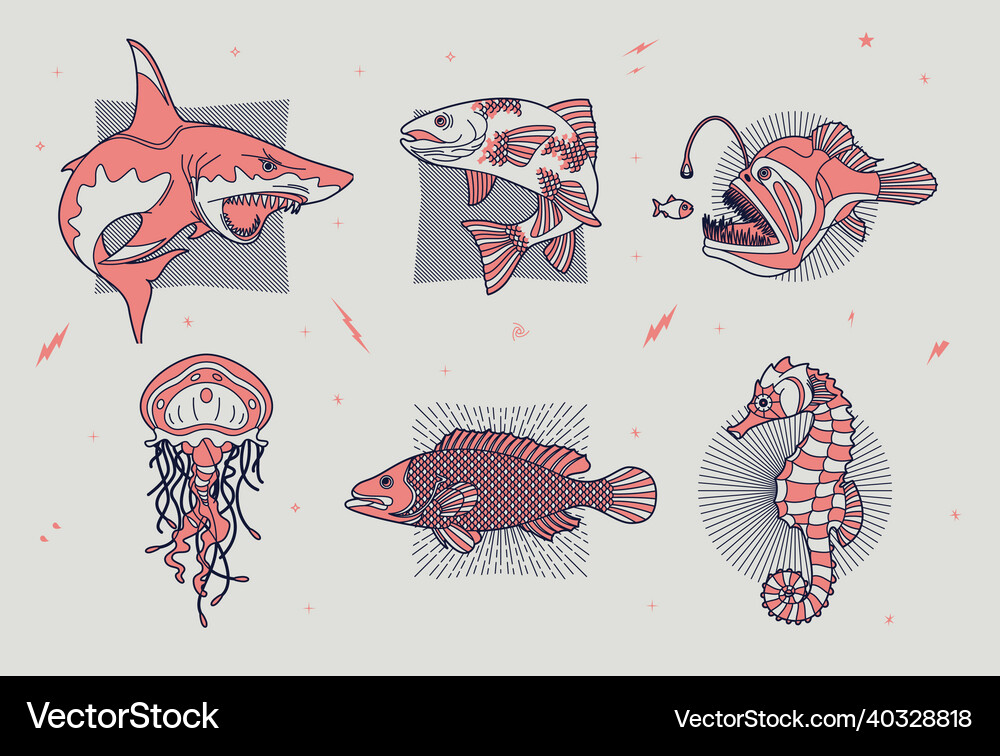 Abstract fish and sea life Royalty Free Vector Image