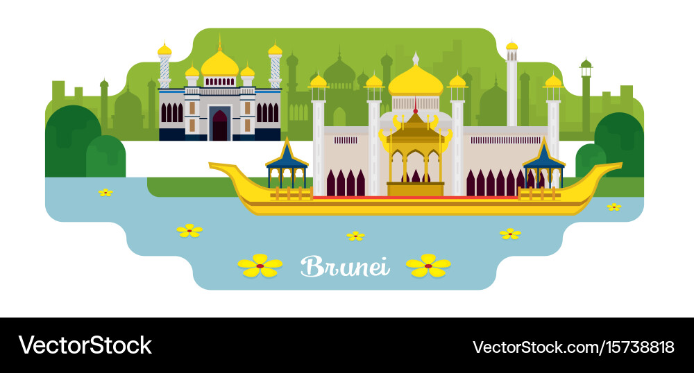 Brunei travel and attraction Royalty Free Vector Image