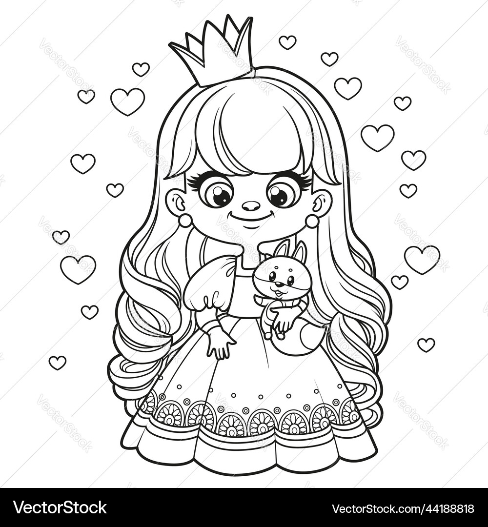 Cute Princess Coloring Page Royalty Free Vector Image