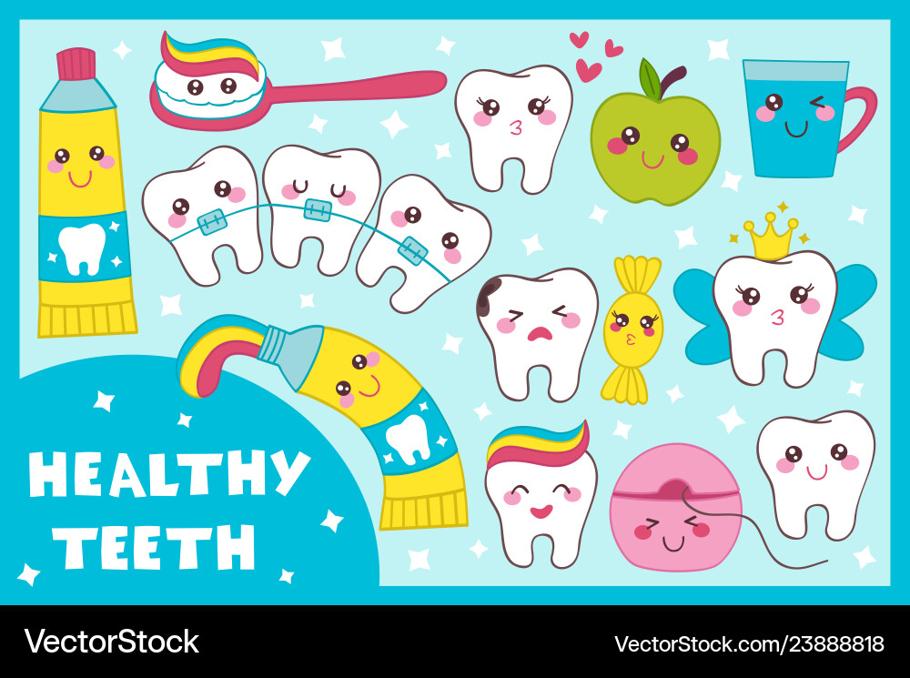 Dental set with healthy teeth Royalty Free Vector Image