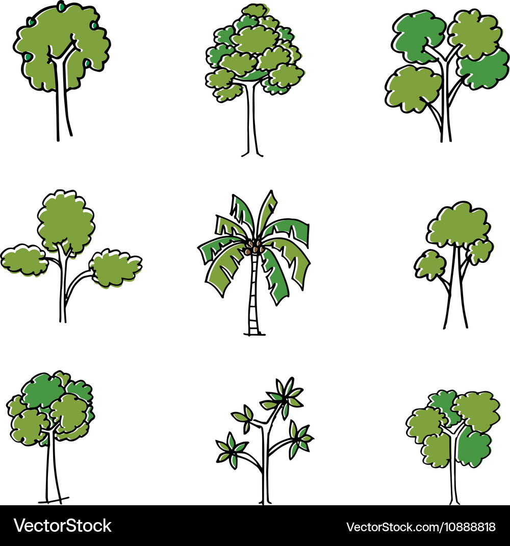 Doodle of tree set different Royalty Free Vector Image