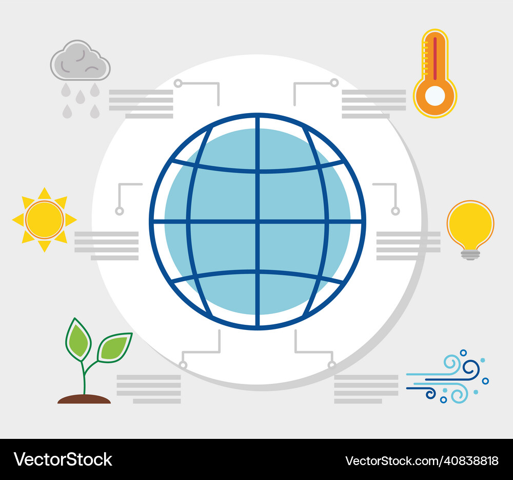 Global sphere with weather icons Royalty Free Vector Image