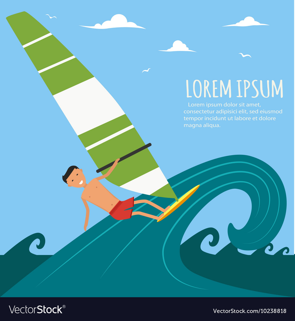 Male surfer riding on waves in the sea Royalty Free Vector