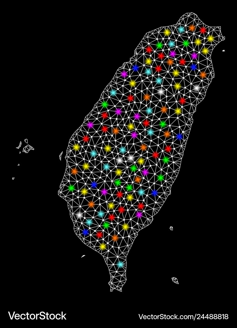 Mesh network map of taiwan with bright light spots
