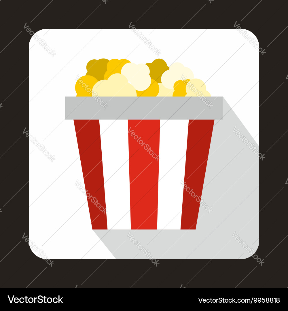 Popcorn in striped bucket icon flat style Vector Image