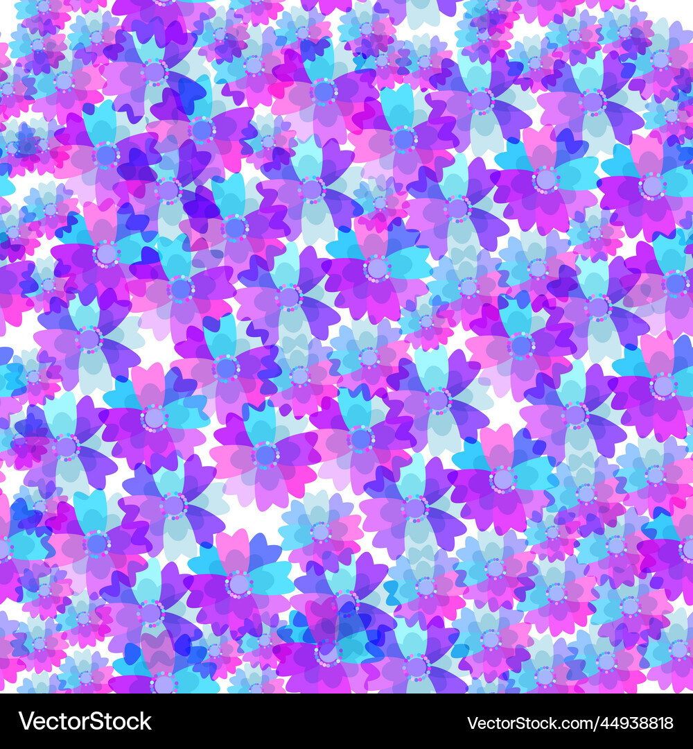 Seamless pattern bright blue pink purple flowers Vector Image