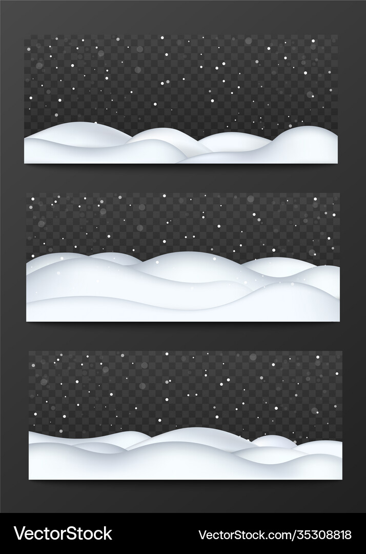 Set snow hills templates with falling snowflakes Vector Image